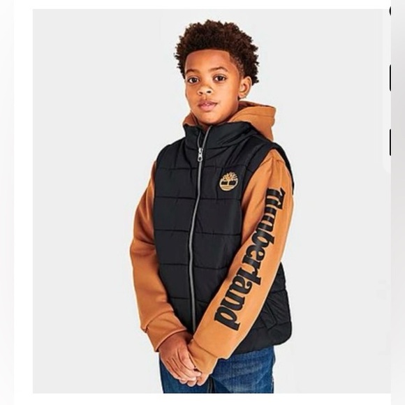 Timberland | Jackets & Coats | Timberland Black And Mustard Puffer Vest ...